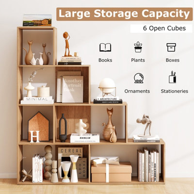 COSTWAY 4-Tier Stepped Bookshelf Modern Ladder Bookcase 6 Storage Cubes ...