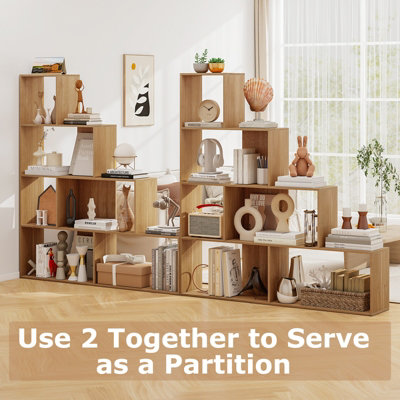 COSTWAY 4-Tier Stepped Bookshelf Modern Ladder Bookcase 6 Storage Cubes ...