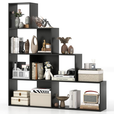 COSTWAY 4-Tier Stepped Bookshelf Modern Ladder Bookcase w/ 6 Storage ...