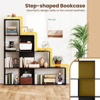 COSTWAY 4-Tier Stepped Bookshelf Modern Ladder Bookcase w/ 6 Storage ...