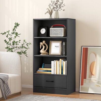Costway 4-tier Storage Shelf Wood Bookcase Floor Standing Display Shelf ...