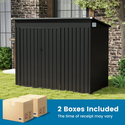 COSTWAY 4 x 8 FT Galvanized Metal Garden Shed Outdoor Storage House W ...