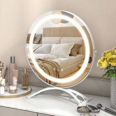 COSTWAY 40cm Round Makeup Vanity Mirror w/ Lights & Touch Screen 360 ...