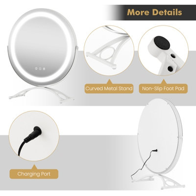 COSTWAY 40cm Round Makeup Vanity Mirror w/ Lights & Touch Screen 360 ...
