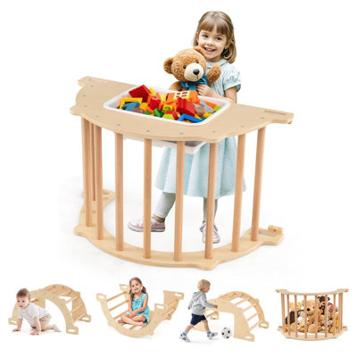 COSTWAY 41 cm Tall Kids Climbing Arch Sensory Table Montessori Wooden ...