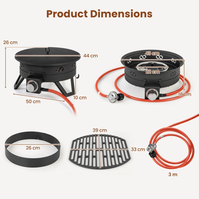 COSTWAY 44cm Gas Portable Fire Pit 58000 BTU Propane Campfire Firepit w ...