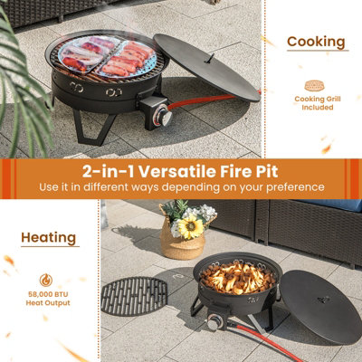 COSTWAY 44cm Gas Portable Fire Pit 58000 BTU Propane Campfire Firepit w ...