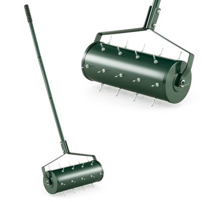 Costway 45 cm Manual Lawn Aerator Garden Heavy Duty Rolling Aerator ...