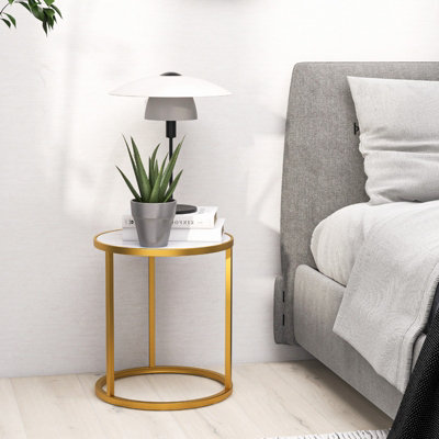 Costway 45cm Tall Marble Top Round Side Table Modern Sofa End Table ...