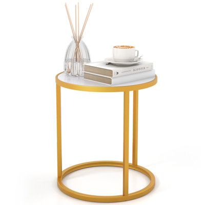 Costway 45cm Tall Marble Top Round Side Table Modern Sofa End Table ...