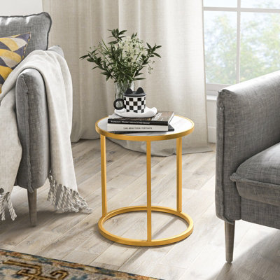 Costway 45cm Tall Marble Top Round Side Table Modern Sofa End Table ...