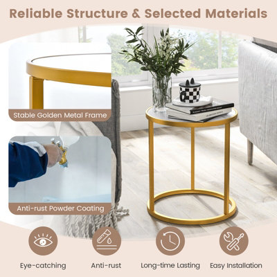 Costway 45cm Tall Marble Top Round Side Table Modern Sofa End Table ...