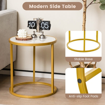 Costway 45cm Tall Marble Top Round Side Table Modern Sofa End Table ...