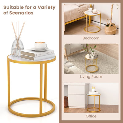 Costway 45cm Tall Marble Top Round Side Table Modern Sofa End Table ...