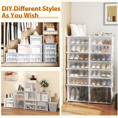 COSTWAY 48 Pairs Portable Shoe Cabinet 12-Cube DIY Interlocking Storage ...