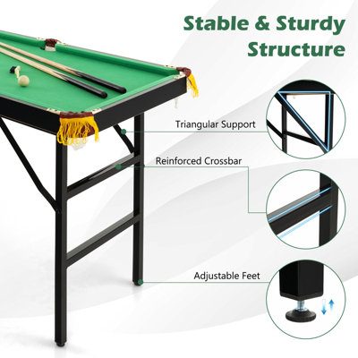 Costway 4FT Folding Billiards Table Portable Pool Game Table Set with 2 ...