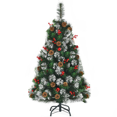 Costway 4FT Snowy Artificial Christmas Tree Lush Realistic Xmas Tree W ...