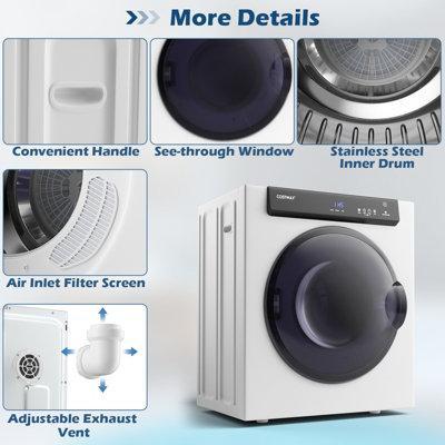 Costway 4KG Compact Dryer 1400W Electric Clothes Dryer Laundry Dryer 3 ...