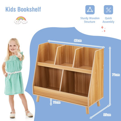 Costway 5 Cubby Kids Toy Storage Organizer Wooden Children Bookcase Bookshelf Cabinet