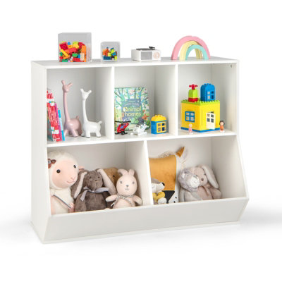 Costway 5 Cubby Kids Toy Storage Organizer Wooden Children Bookcase Bookshelf