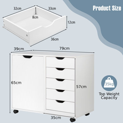 Costway 5-Drawer Dresser Chest Rolling Mobile Storage Filing Cabinet ...