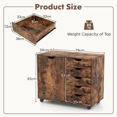 Costway 5-Drawer Dresser Chest Rolling Storage Side Cabinet Mobile ...