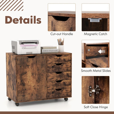 Costway 5-Drawer Dresser Chest Rolling Storage Side Cabinet Mobile ...