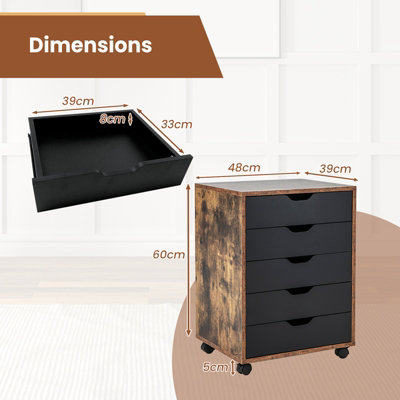 Costway 5 Drawer Rolling Storage Cabinet Mobile Chest of Drawers Wooden ...