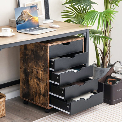 Costway 5 Drawer Rolling Storage Cabinet Mobile Chest of Drawers Wooden ...