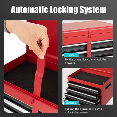 Costway 5 Drawer Rolling Tool Chest High Capacity Tool Storage Cabinet w Lockable Wheel