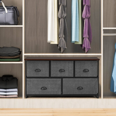 Costway 5 Drawers Cabinet 2-Tier Fabric Chest of Drawers Removable for ...