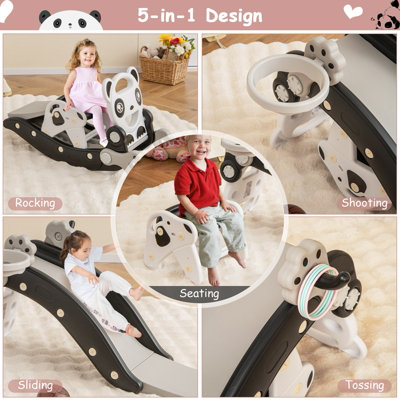 Costway 5-in-1 Kids Rocking Horse & Slide Set Basketball & Ring Game ...