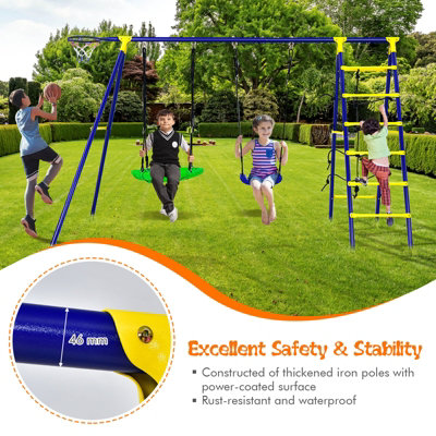 Costway 5-In-1 Outdoor Kids Swing Set w/2 Swings 1 Basketball Hoop, 1 ...