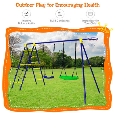Shop Costway 5-In-1 Outdoor Kids Swing Set w/2 Swings 1 Basketball Hoop ...