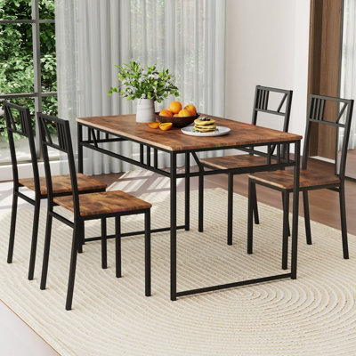 Costway 5 Pcs Dining Table Set Industrial-Style Kitchen Table & 4 ...