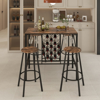 Costway 5 Piece Bar Height Dining Set 4 Person Bar Table Stools Set w Wine