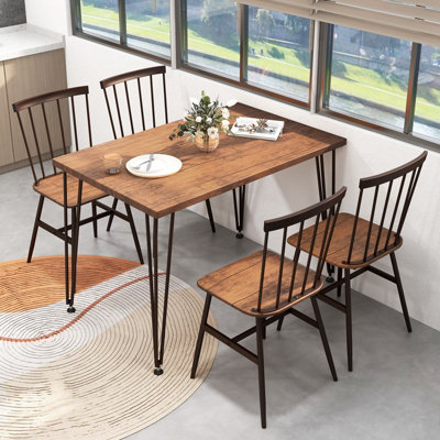 COSTWAY 5-Piece Dining Table Set Rectangular Kitchen Table & 4 Chairs w ...