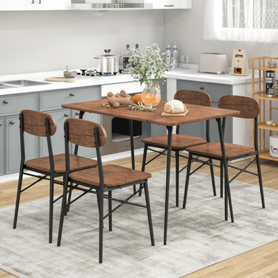 Costway 5 Piece Dining Table Set Rectangular Table & 4 Chairs Kitchen ...