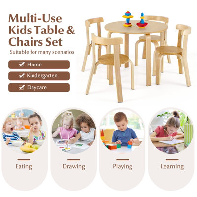 Costway 5 Piece Kids Table and Chair Set Children Wooden Activity Table 4 Curved Chairs