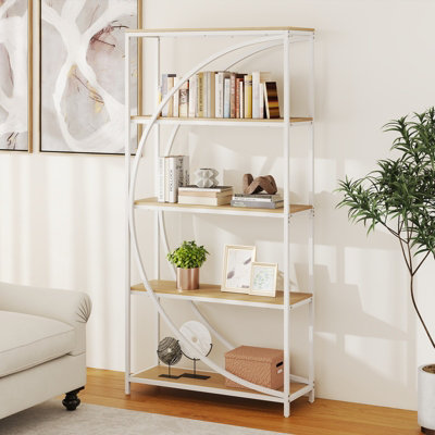 COSTWAY 5-Tier Arc-Shaped Bookshelf Freestanding Tall Display Shelf ...