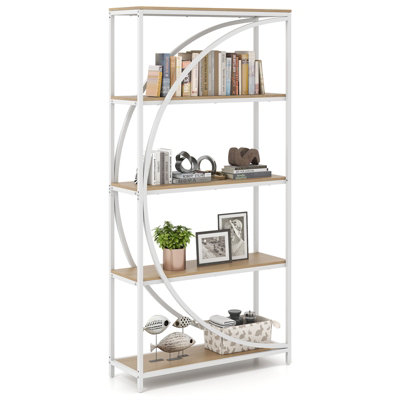 COSTWAY 5-Tier Arc-Shaped Bookshelf Freestanding Tall Display Shelf ...