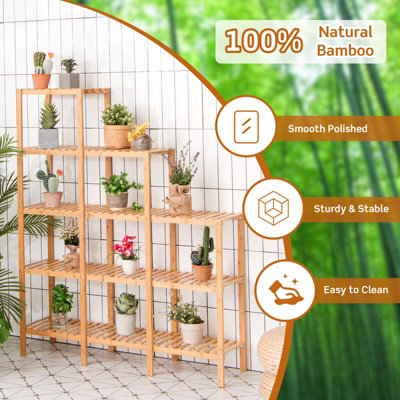 Costway 5-Tier Bamboo Plant Holder Stand Plant Shelf Storage Organizer ...