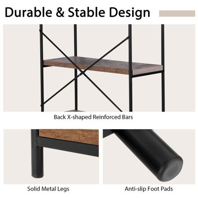 Costway 5-Tier Bookshelf Industrial Wood Bookcase Freestanding Display ...