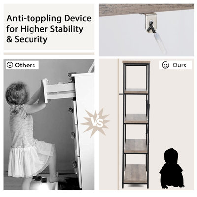 Costway 5-Tier Bookshelf Industrial Wood Bookcase Freestanding Display ...