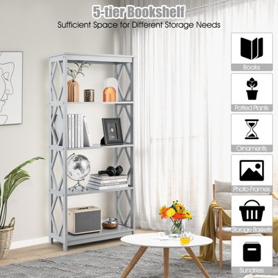 Costway 5-Tier Bookshelf Modern Bookcase Kitchen Bedroom Standing ...