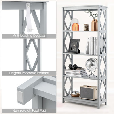 Costway 5-Tier Bookshelf Modern Bookcase Kitchen Bedroom Standing ...