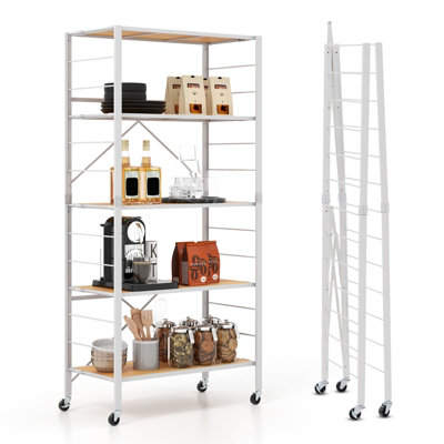 Costway 5-Tier Foldable Shelving Unit Storage Rack Metal Shelves with ...