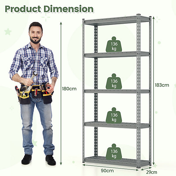 Costway 5-Tier Garage Storage Shelves Heavy Duty Metal Storage Shelving ... Costway 5-Tier Garage Storage Shelves Heavy Duty Metal Storage Shelving ...