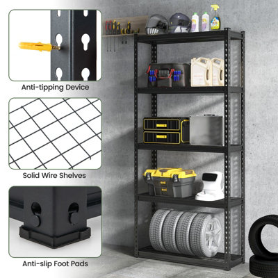 Costway 5 Tier Garage Storage Shelves Heavy Duty Metal Storage Shelving Unit 90 x 29 x