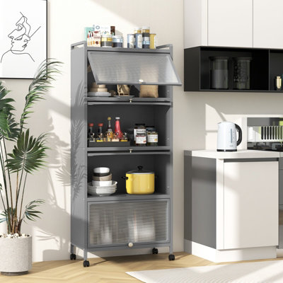 COSTWAY 5-Tier Kitchen Cupboard Mobile Storage Cabinet Shelves w/ 4 Casters
